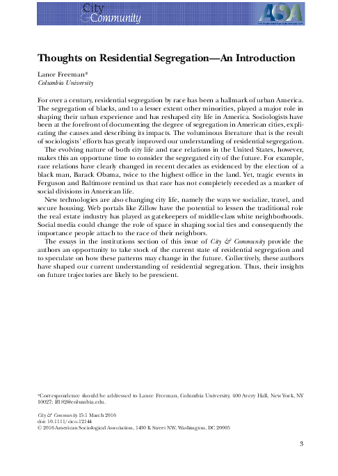 (PDF) Thoughts on Residential Segregation-An Introduction