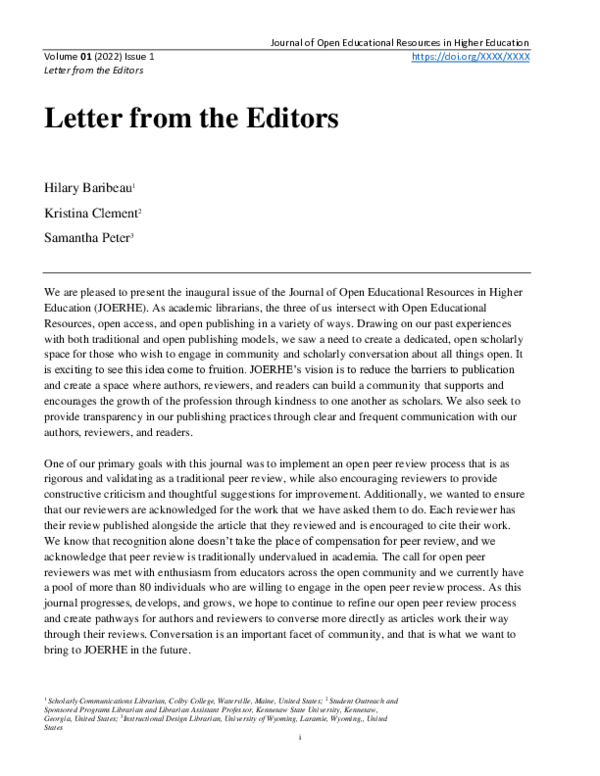 (PDF) Letter from the Editors