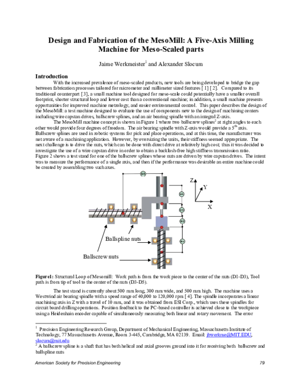 (PDF) Design and fabrication of the MesoMill: a five-axis milling machine for meso-scaled parts