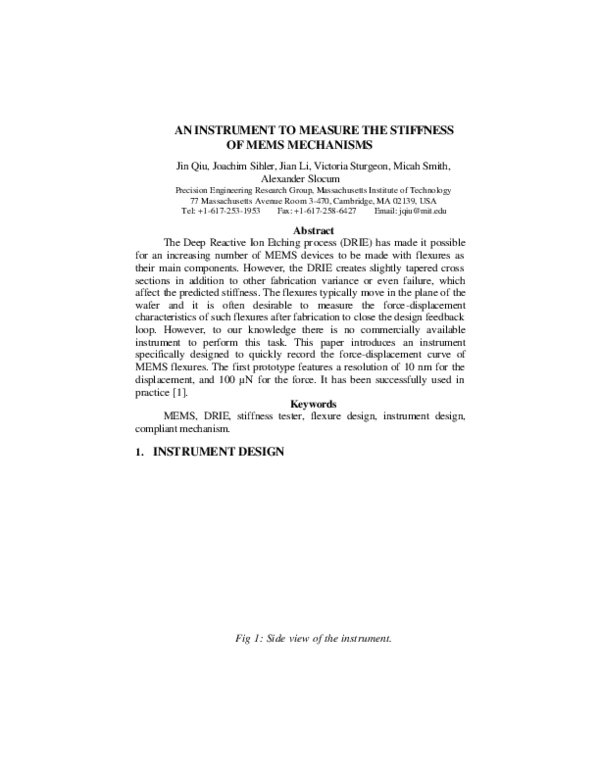 (PDF) An Instrument to Measure the Stiffness of Mems Mechanisms ...