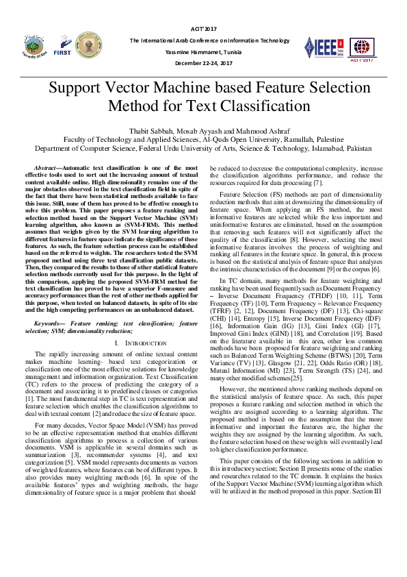 (PDF) Hybrid SVM Feature Selection Method for Text Classification