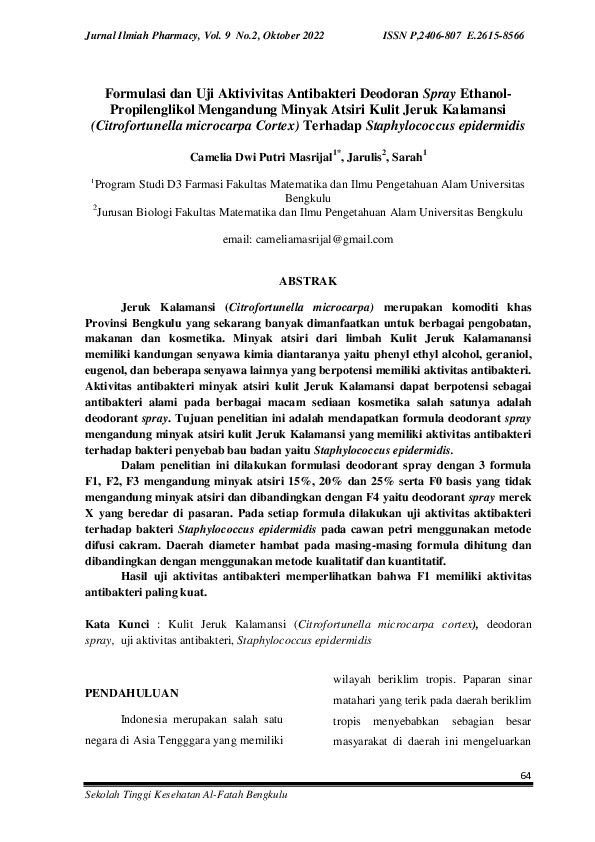 (PDF) Formulasi dan Uji Aktivivitas Antibakteri Deodoran Spray Ethanol ...