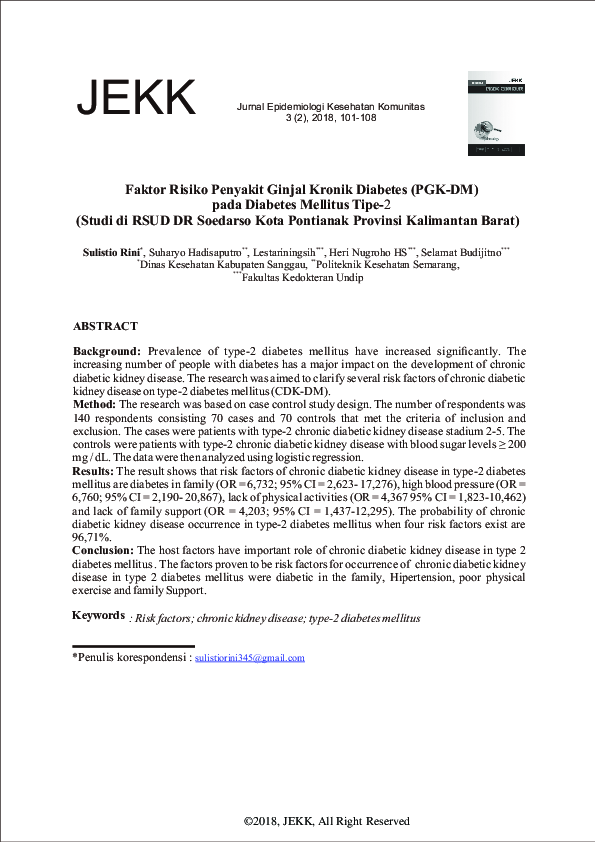 Faktor Risiko Penyakit Ginjal Kronik Diabetes (PGK-DM) pada Diabetes ...
