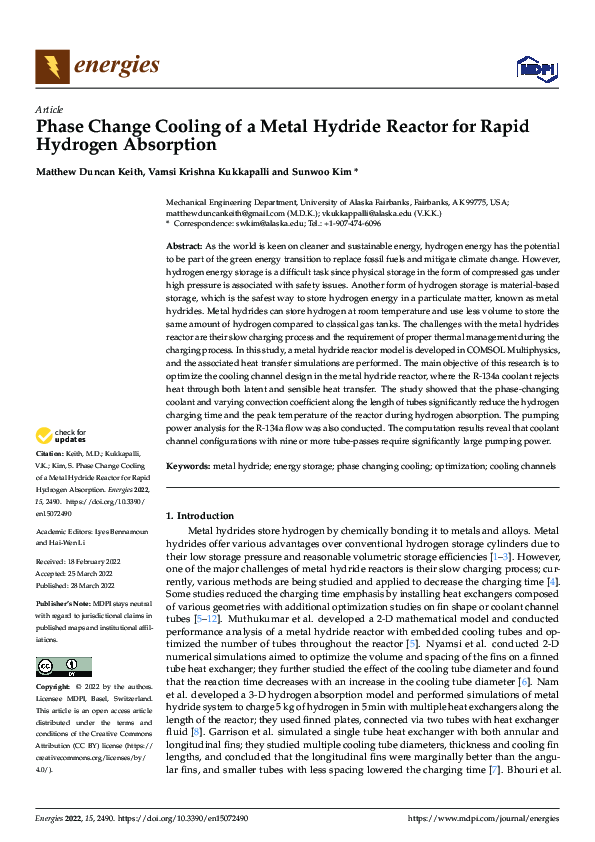 (PDF) Phase Change Cooling of a Metal Hydride Reactor for Rapid ...