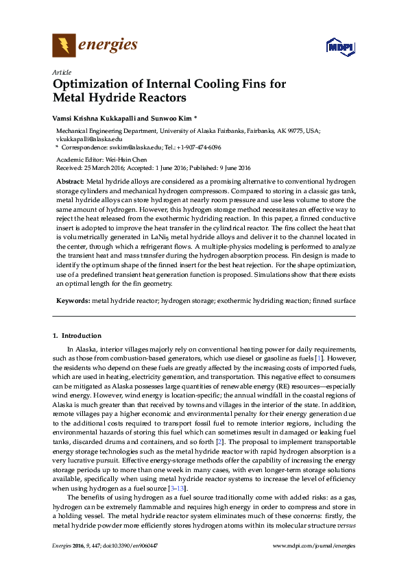 (PDF) Optimization of Internal Cooling Fins for Metal Hydride Reactors