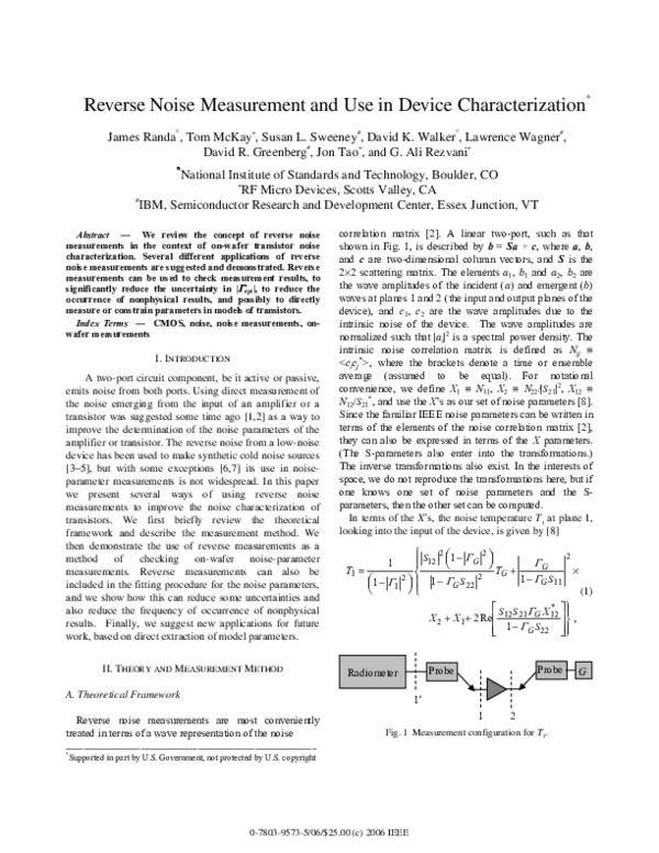 (PDF) Reverse Noise Measurement and Use in Device Characterization