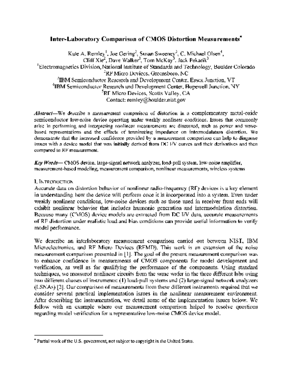 (PDF) Inter-laboratory comparison of CMOS distortion measurements