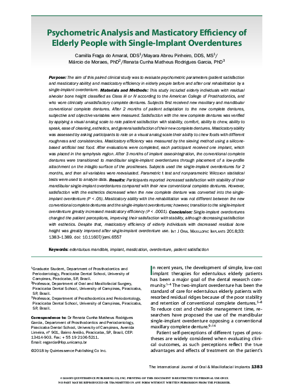 (PDF) Psychometric Analysis and Masticatory Efficiency of Elderly People with Single-Implant ...