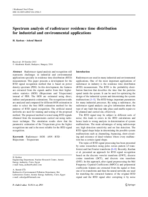 (PDF) Spectrum analysis of radiotracer residence time distribution for ...