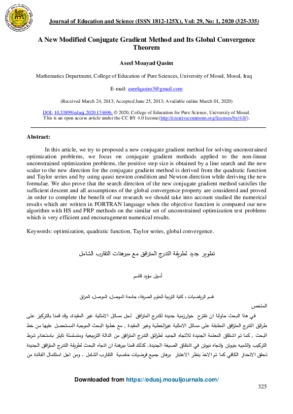 (PDF) A New Modified Conjugate Gradient Method and Its Global Convergence Theorem