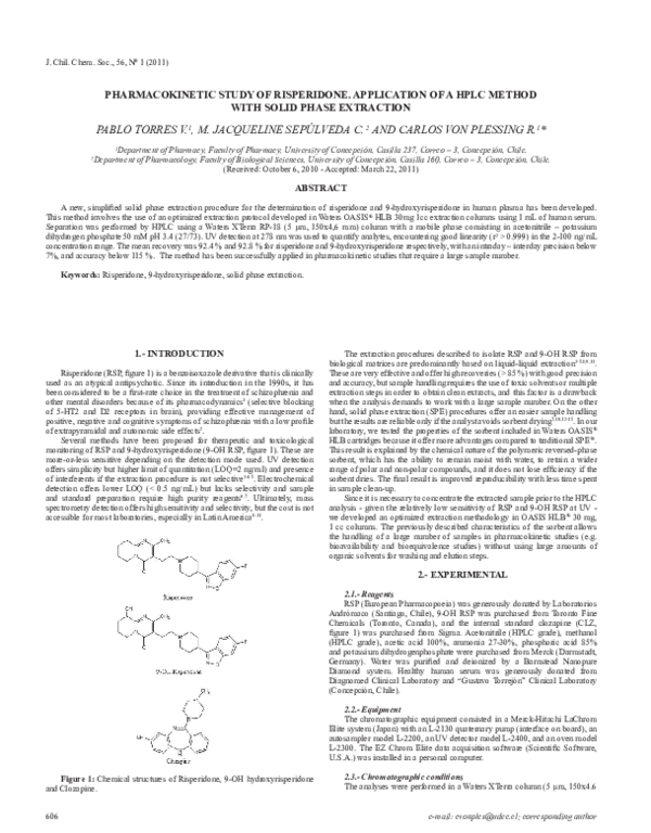 (PDF) Pharmacokinetic Study of Risperidone: Application of a HPLC Method with Solid Phase ...