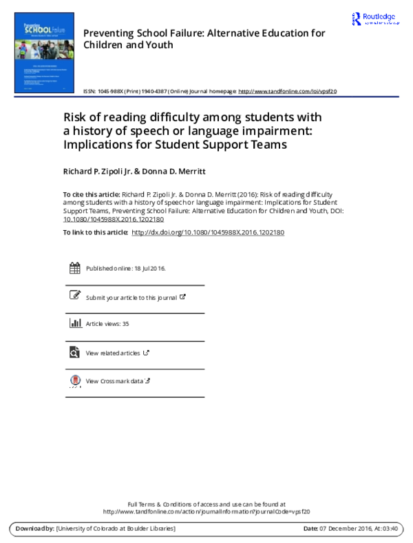 (PDF) Risk of reading difficulty among students with a history of ...