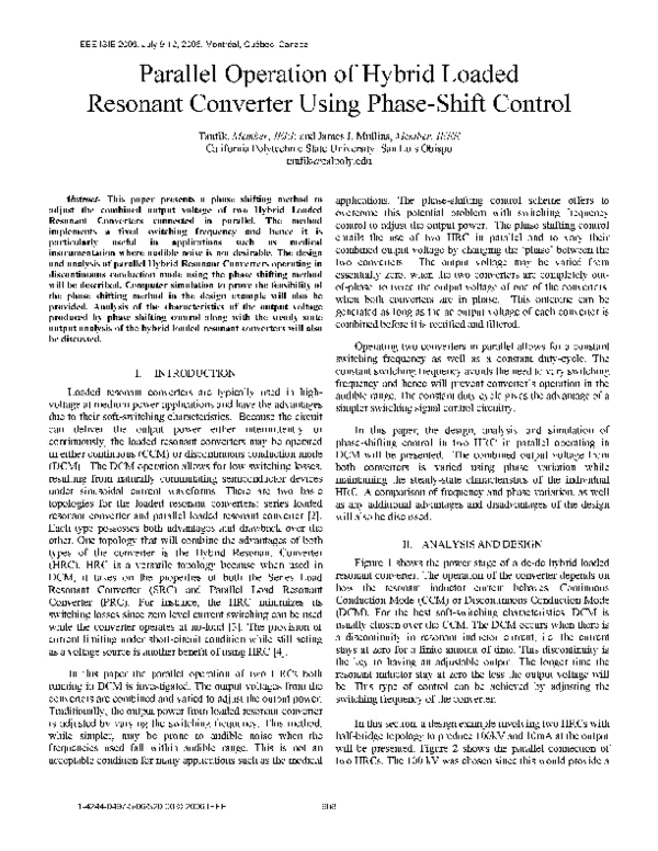 Pdf Parallel Operation Of Hybrid Loaded Resonant Converter Using Phase Shift Control Taufik 3977