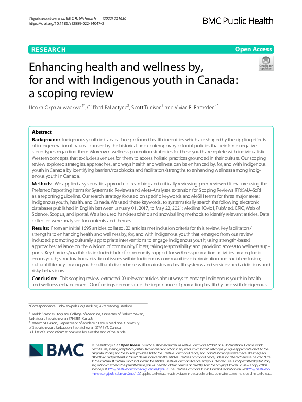 (PDF) Enhancing health and wellness by, for and with Indigenous youth ...