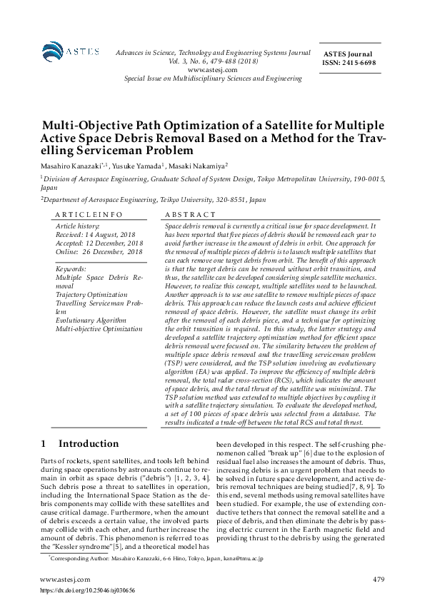 (PDF) Multi-Objective Path Optimization of a Satellite for Multiple Active Space Debris Removal ...