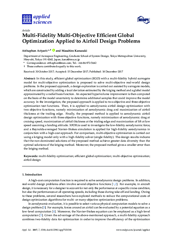 (PDF) Multi-Fidelity Multi-Objective Efficient Global Optimization Applied to Airfoil Design ...