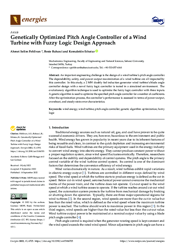 Pdf Genetically Optimized Pitch Angle Controller Of A Wind Turbine With Fuzzy Logic Design