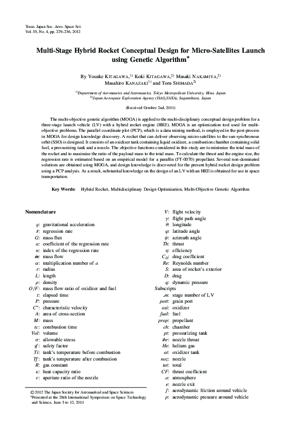 Pdf Multi Stage Hybrid Rocket Conceptual Design For Micro Satellites Launch Using Genetic