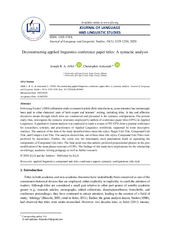 (PDF) Deconstructing applied linguistics conference paper titles: A ...