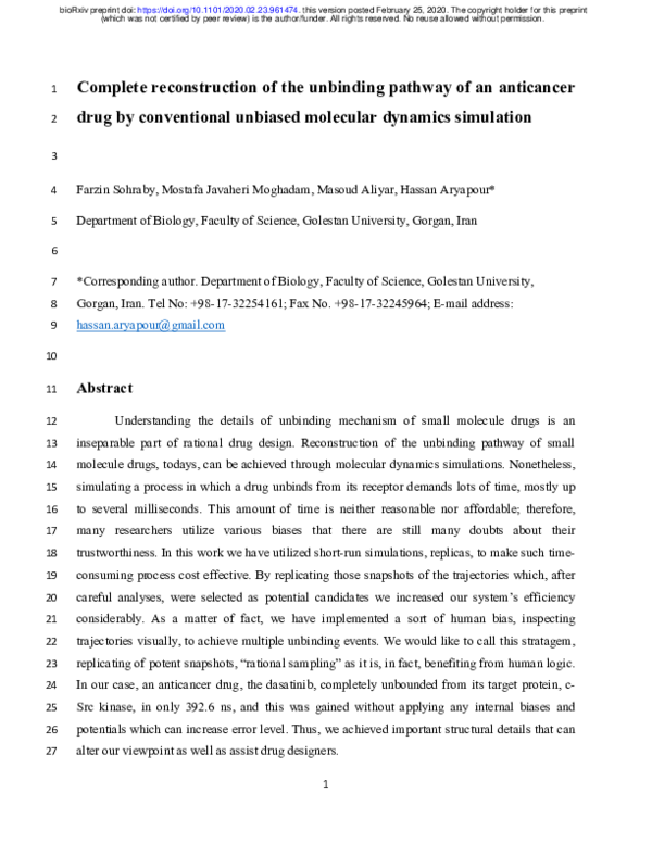 (PDF) Complete reconstruction of the unbinding pathway of an anticancer ...