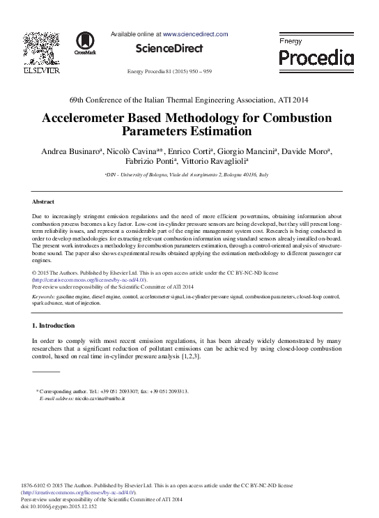 Pdf Accelerometer Based Methodology For Combustion Parameters Estimation