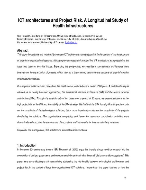 (PDF) ICT Architecture Impact on Project Risk in Health
