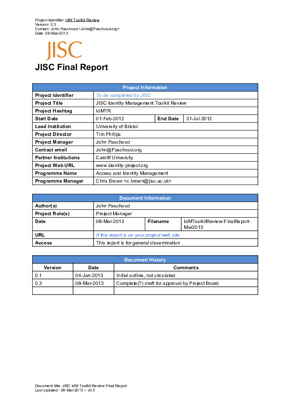 (PDF) IdM Toolkit Review - Final Report