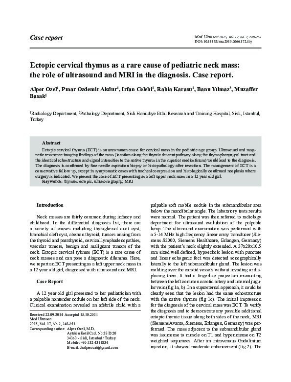 (PDF) Ectopic cervical thymus as a rare cause of pediatric neck mass ...