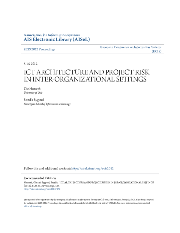(PDF) Ict Architecture and Project Risk in Inter-Organizational Settings