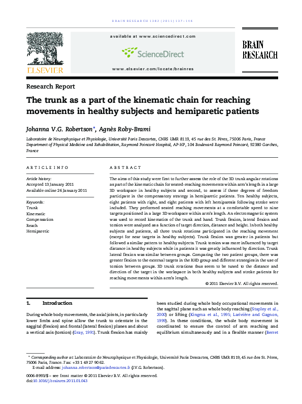 (PDF) The trunk as a part of the kinematic chain for reaching movements in healthy subjects and ...
