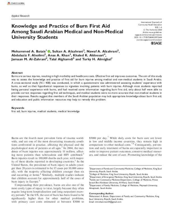 (PDF) Knowledge and Practice of Burn First Aid Among Saudi Arabian ...