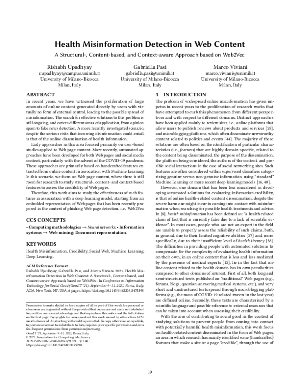 Pdf Health Misinformation Detection In Web Content