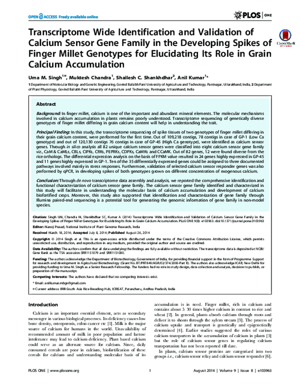 (PDF) Transcriptome Wide Identification and Validation of Calcium ...