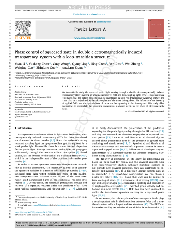 (PDF) Phase control of squeezed state in double electromagnetically ...
