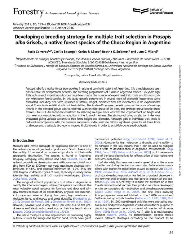 (PDF) Breeding Strategy for Prosopis alba Trait Selection