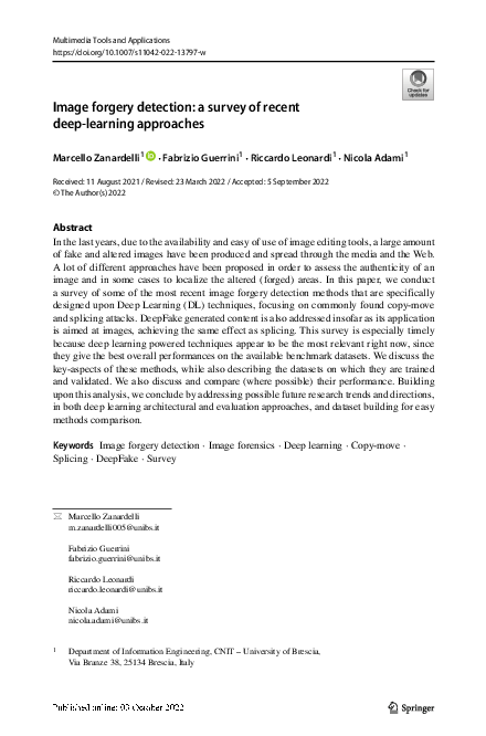 (PDF) Image forgery detection: a survey of recent deep-learning approaches
