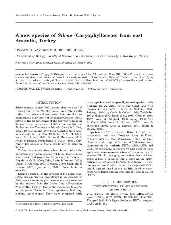 (PDF) New Silene Species from East Anatolia, Turkey
