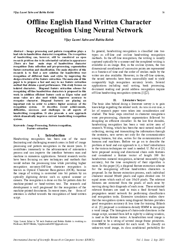 (PDF) Offline English Hand Written Character Recognition Using Neural Network