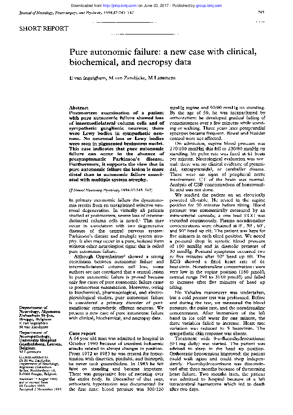 (PDF) Pure autonomic failure: a new case with clinical, biochemical, and necropsy data