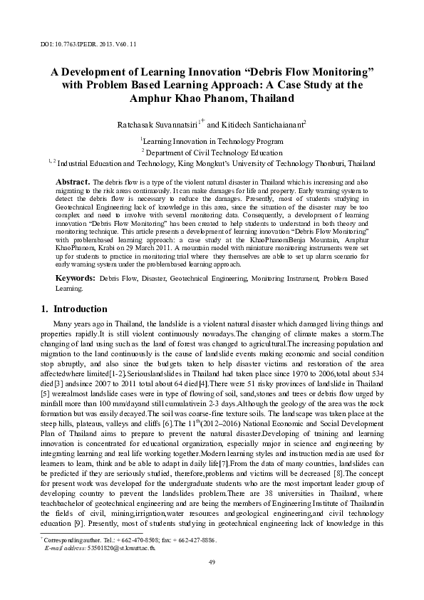 (PDF) A Development of Learning Innovation “Debris Flow Monitoring” with Problem Based Learning ...