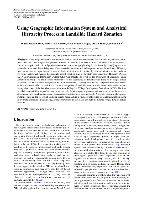 (PDF) Using Geographic Information System and Analytical Hierarchy Process in Landslide Hazard ...