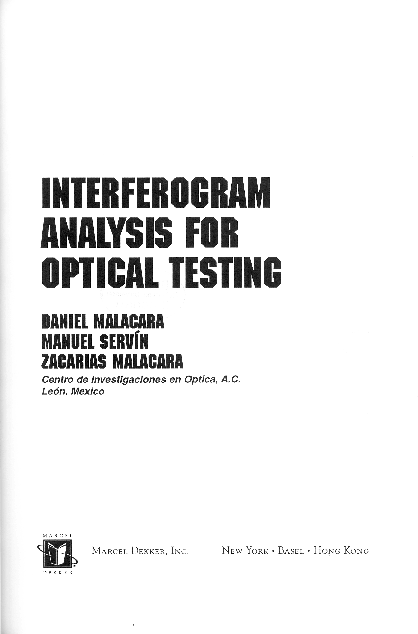 Pdf Interferogram Analysis For Optical Testing