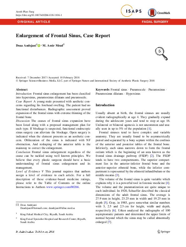 (PDF) Enlargement of Frontal Sinus, Case Report