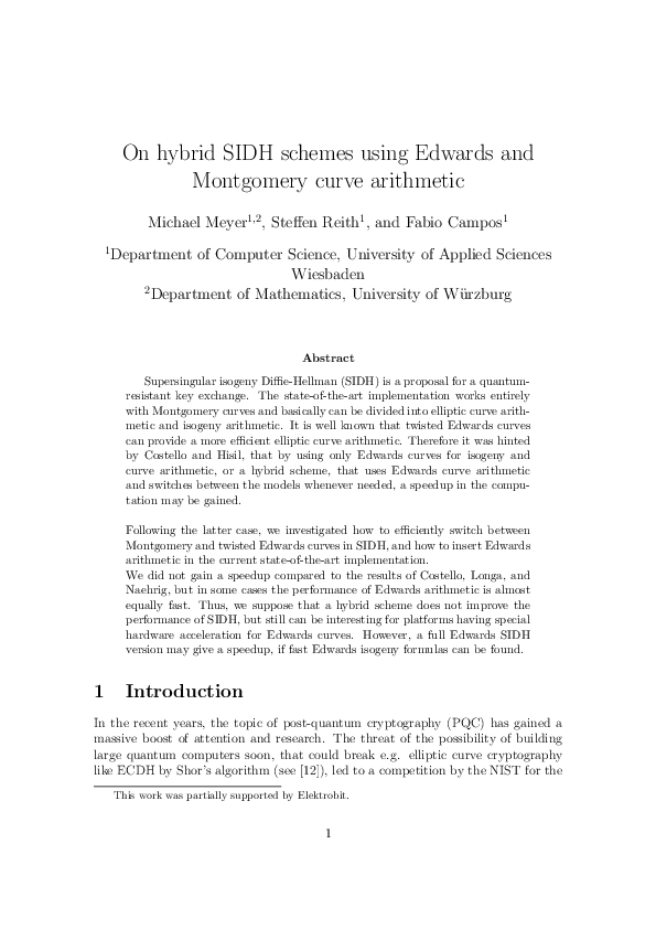 (PDF) On hybrid SIDH schemes using Edwards and Montgomery curve arithmetic