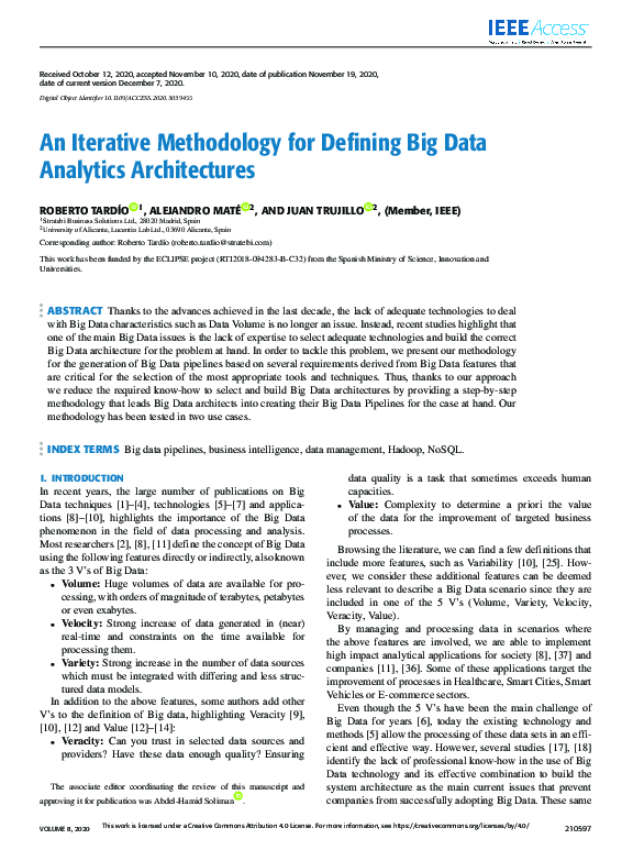 (PDF) An Iterative Methodology for Defining Big Data Analytics Architectures