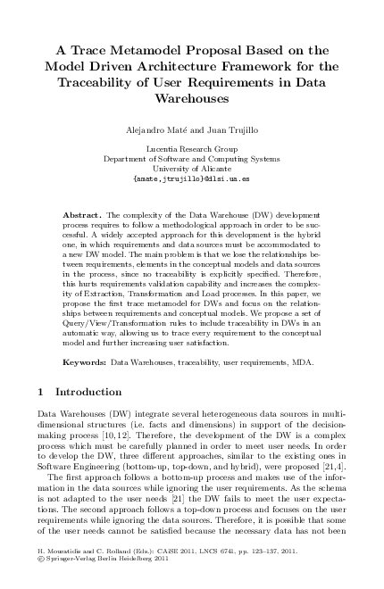 Pdf Traceability Metamodel For Data Warehouses