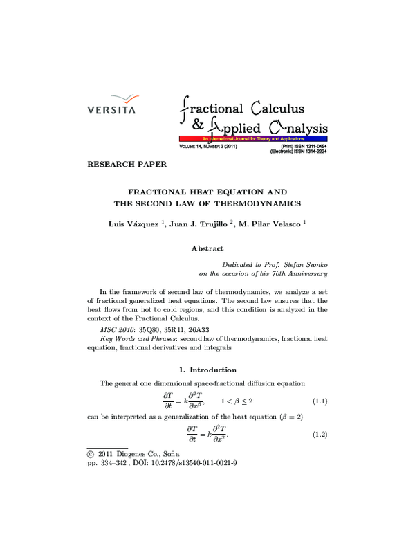 (PDF) Fractional heat equation and the second law of thermodynamics