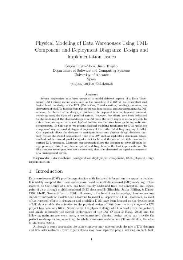 (PDF) Physical Modeling of Data Warehouses Using UML Component and ... (PDF) Physical Modeling of Data Warehouses Using UML Component and ...