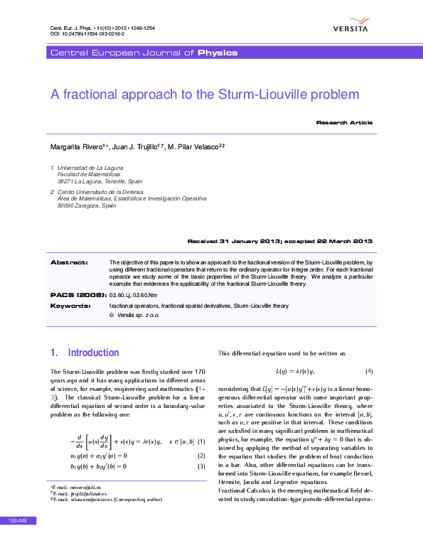(PDF) A fractional approach to the Sturm-Liouville problem