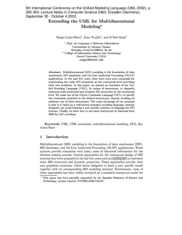 Pdf Extending The Uml For Multidimensional Modeling